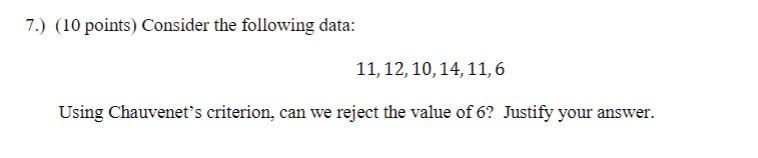 Solved 7.) (10 points) Consider the following data: | Chegg.com