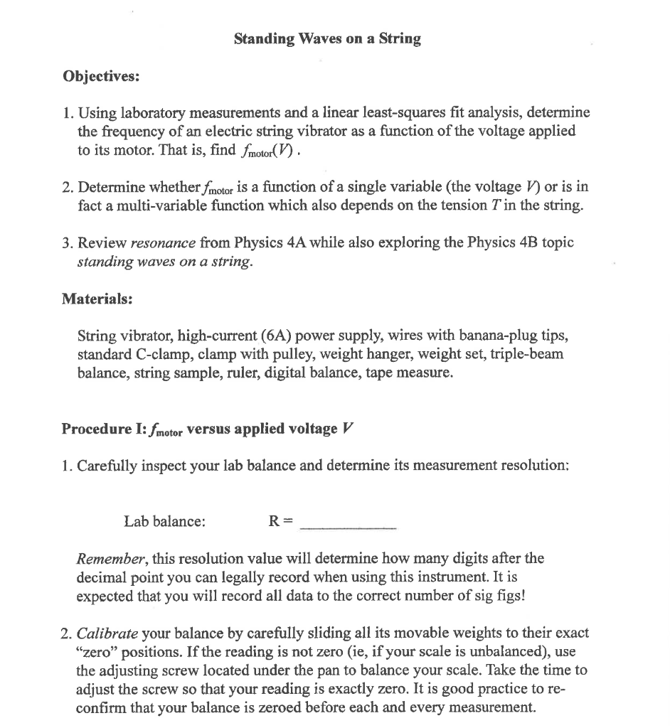 Standing Waves on a String Objectives: 1. Using | Chegg.com