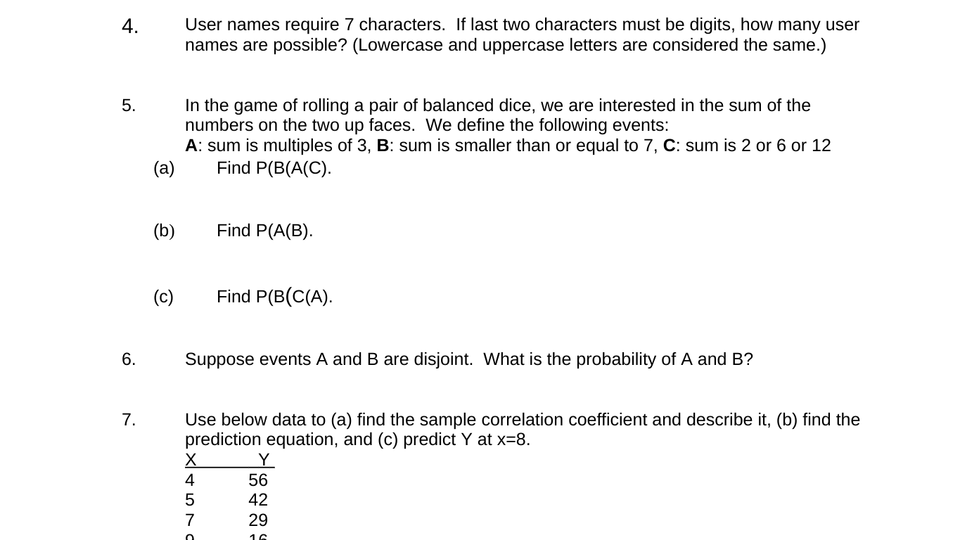 4. User names require 7 characters. If last two | Chegg.com