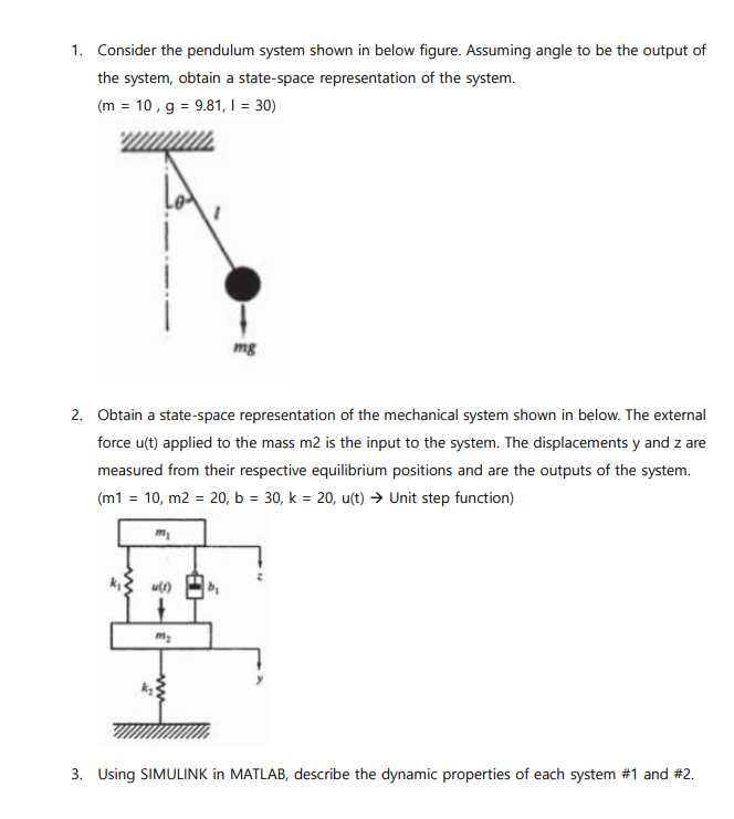 1. Consider the pendulum system shown in below | Chegg.com