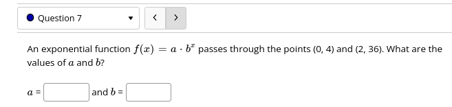Solved An exponential function f(x)=a⋅bx passes through the | Chegg.com