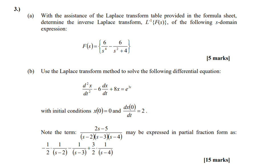 Solved 3.) (a) With the assistance of the Laplace transform | Chegg.com