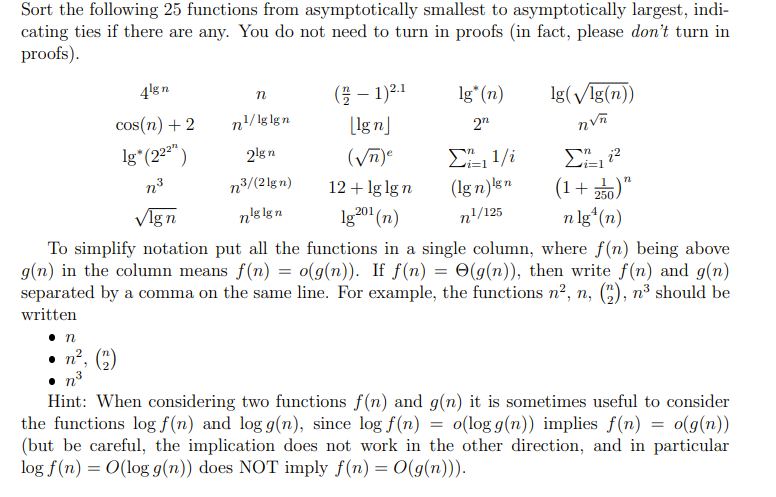 Solved Sort the following 25 ﻿functions from asymptotically | Chegg.com