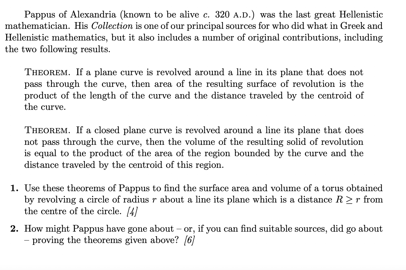 Solved Pappus of Alexandria (known to be alive c. 320 A.D.) | Chegg.com