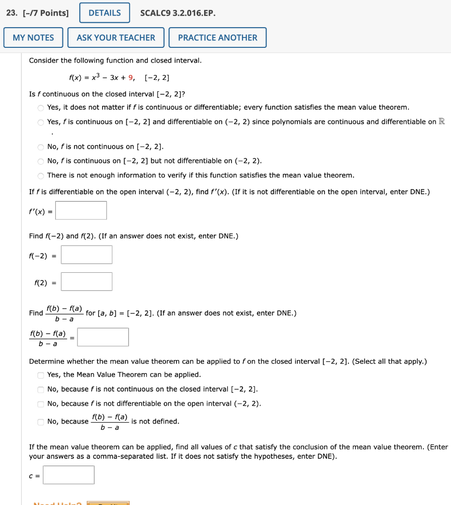 Solved 23. [-17 Points] DETAILS SCALC9 3.2.016.EP. MY NOTES | Chegg.com