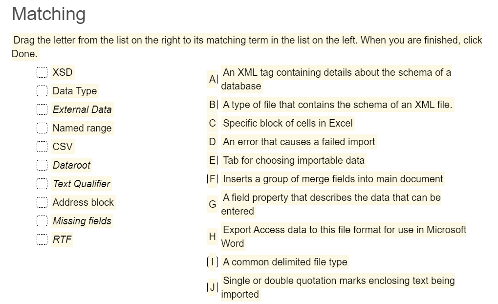 Solved Matching Drag the letter from the list on the right | Chegg.com