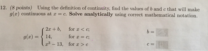 Solved Using the definition of continuity, find the values | Chegg.com