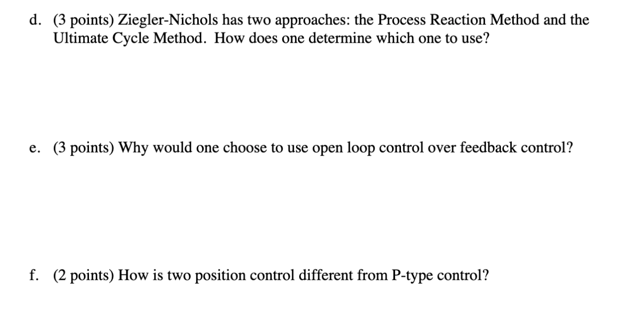 Solved d. (3 points) Ziegler-Nichols has two approaches: the | Chegg.com