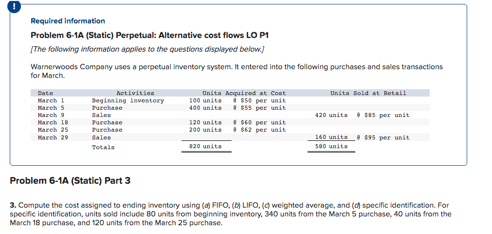Solved Required information Problem 6-1A (Static) Perpetual: | Chegg.com