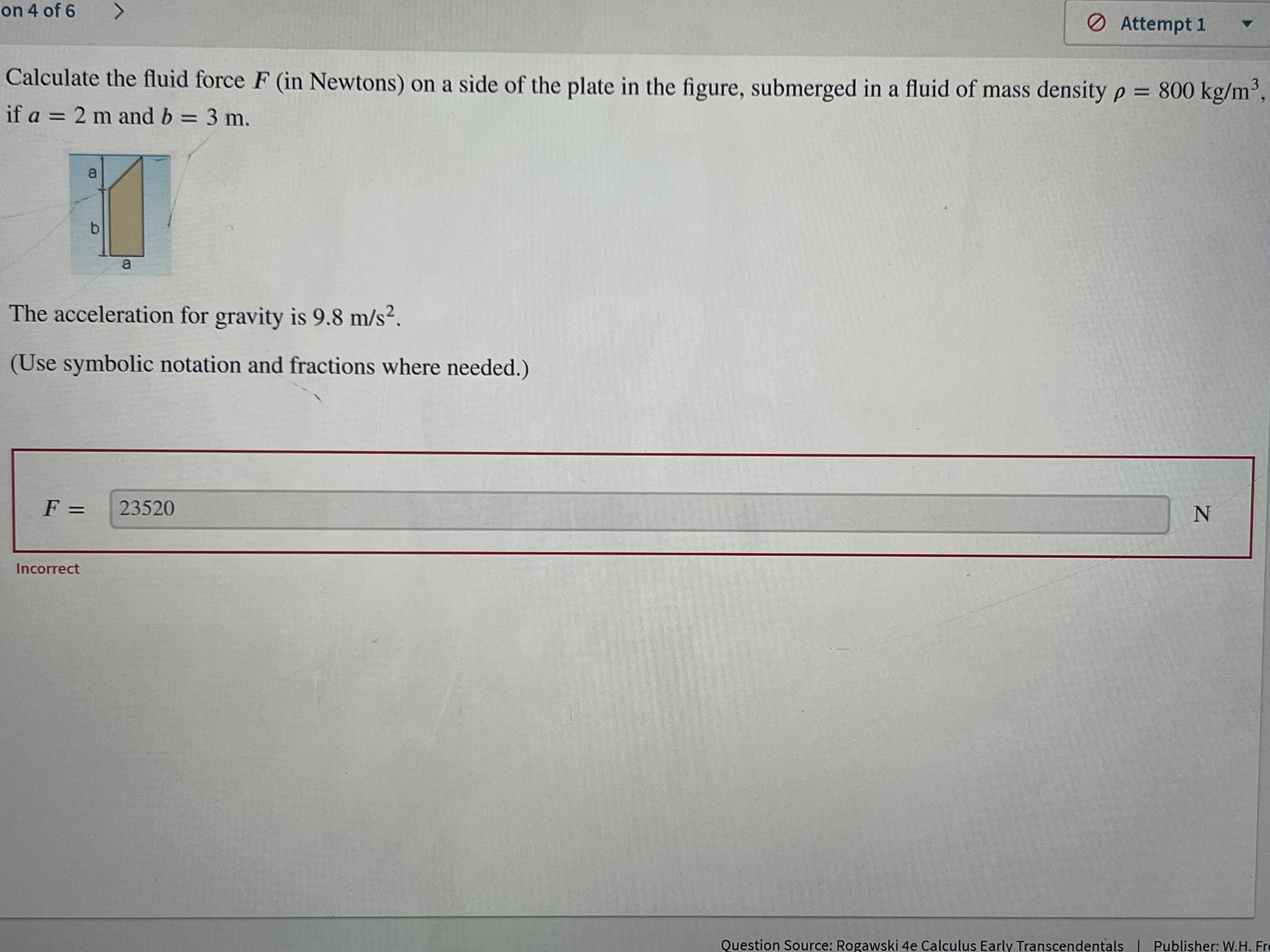 Solved Calculate the fluid force F (in Newtons) on a side of | Chegg.com
