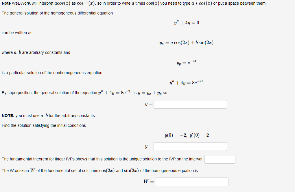 Solved Note WebWork will interpret acos(2) as cos(2), so in | Chegg.com