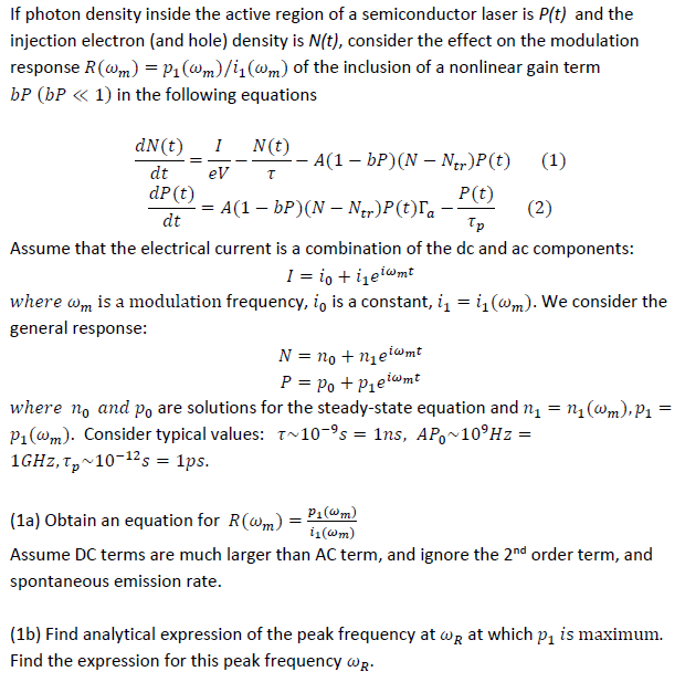 Solved If photon density inside the active region of a | Chegg.com