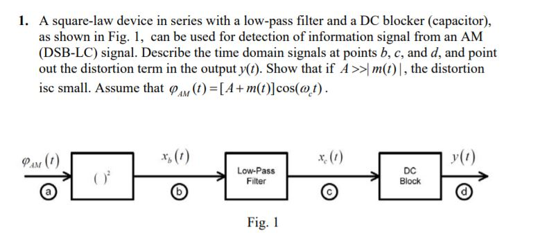 Solved 1. A square-law device in series with a low-pass | Chegg.com