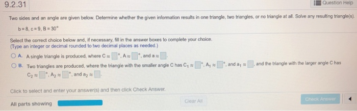 Solved two sides and an angle are given below. Determine | Chegg.com