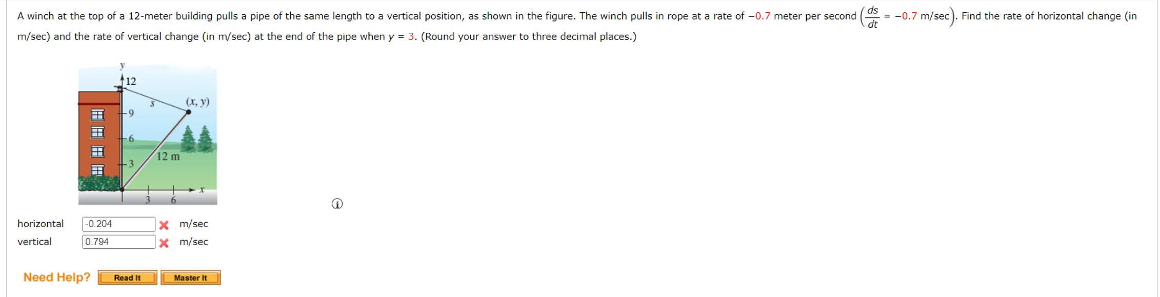 Solved A winch at the top of a 12-meter building pulls a | Chegg.com