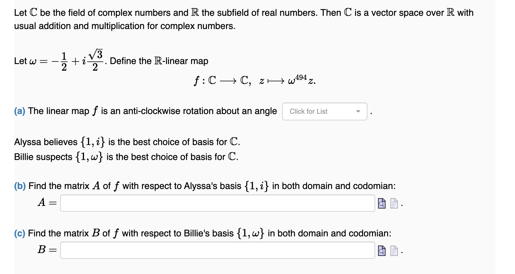 Solved Let \\( \\mathbb{C} \\) be the field of complex | Chegg.com