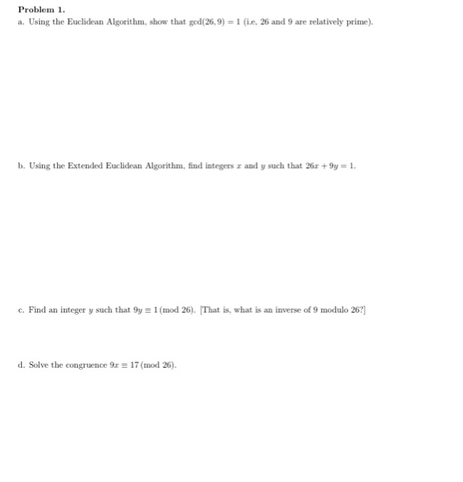 Solved Problem a. Using the Euclidean Algorithm, show that | Chegg.com
