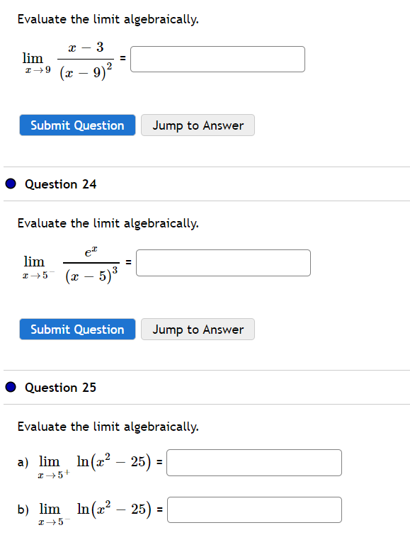 Solved Evaluate the limit algebraically. 11 3 lim 1+9 (x – | Chegg.com