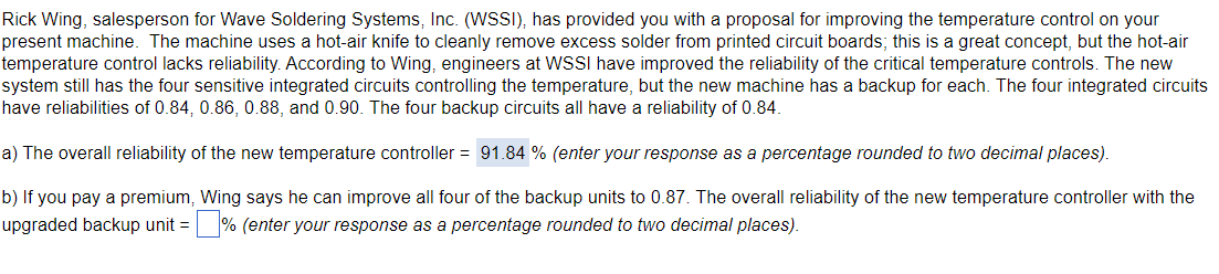 Solved Rick Wing, salesperson for Wave Soldering Systems, | Chegg.com