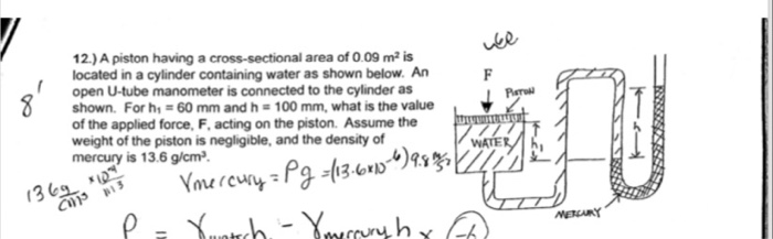 Solved A piston having a cross-sectional area of 0.09 m^2 is | Chegg.com