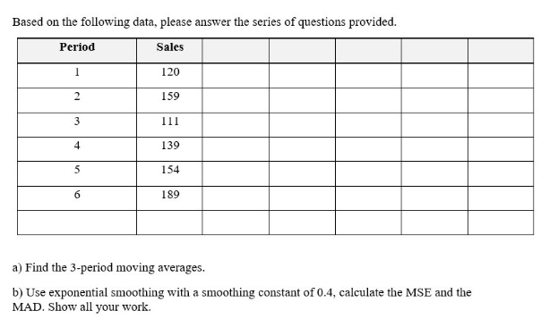 Solved Based on the following data, please answer the series | Chegg.com
