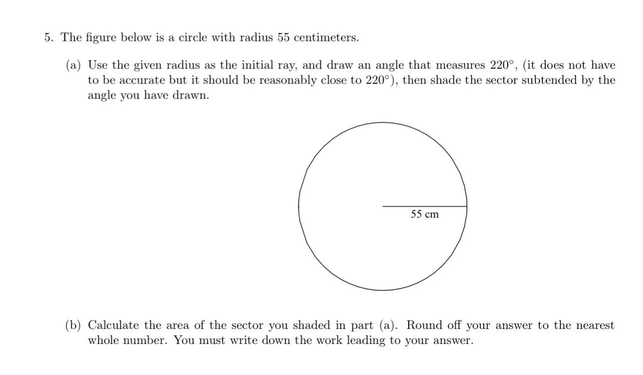 5. The figure below is a circle with radius 55 | Chegg.com