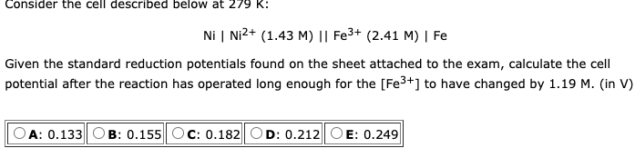 Solved standard potentials Fe3+ + 3e Fe 0.036 Ni2+ + 2e | Chegg.com