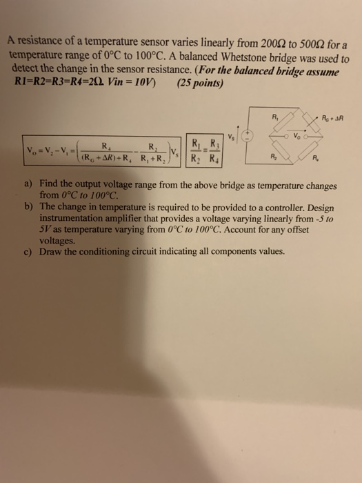 Solved A resistance of a temperature sensor varies linearly | Chegg.com