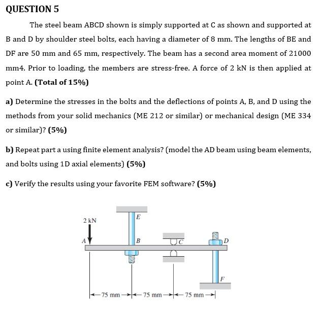 Solved QUESTION 5 The steel beam ABCD shown is simply | Chegg.com
