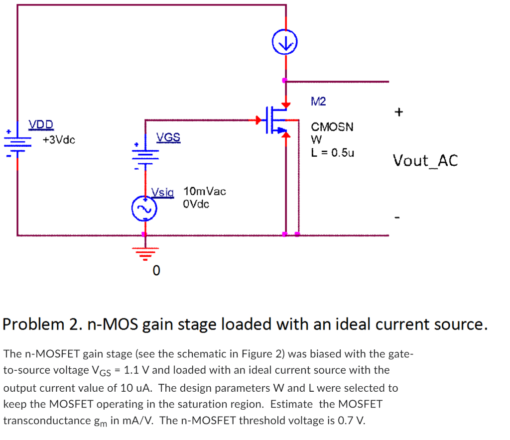 Solved Problem 2. n-MOS gain stage loaded with an ideal | Chegg.com