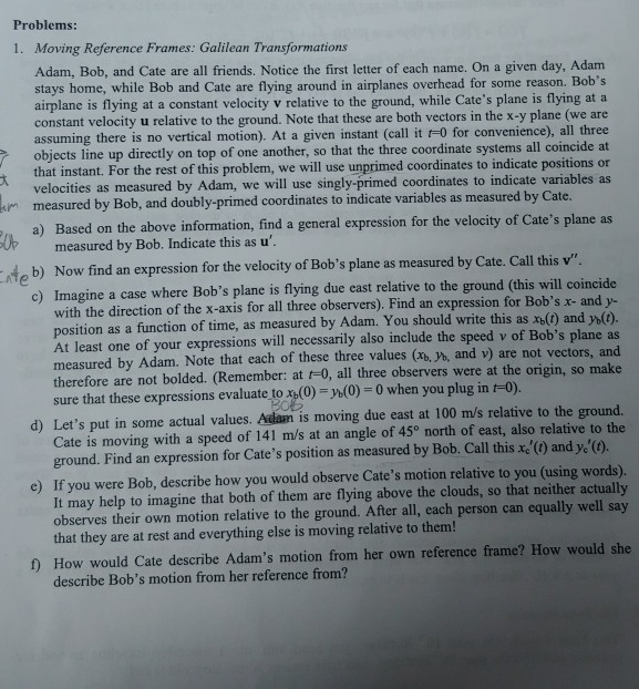 Solved Problems: 1. Moving Reference Frames: Galilean | Chegg.com