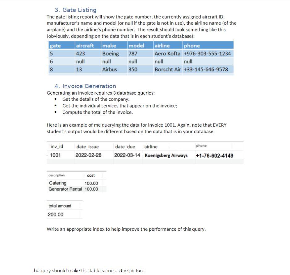 3. Gate Listing The gate listing report will show the | Chegg.com