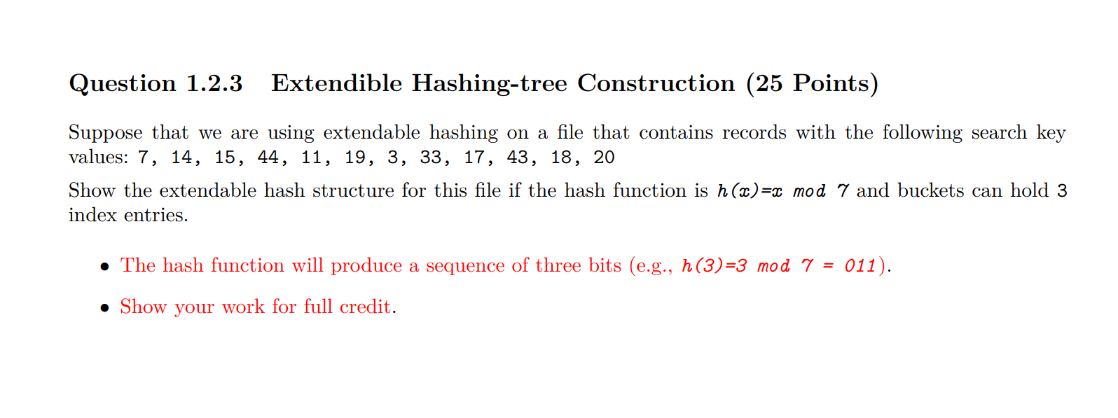 Solved Question 1.2.3 Extendible Hashing-tree Construction | Chegg.com