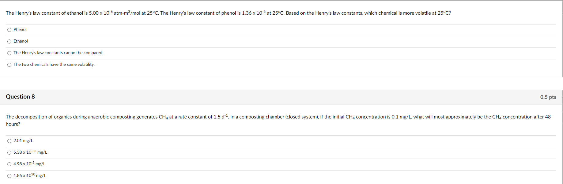 Solved Phenol Ethanol The Henry's law constants cannot be | Chegg.com