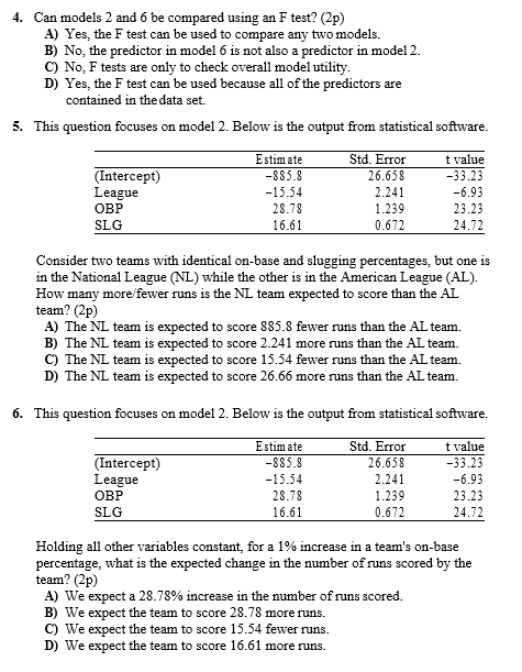 Solved Use the following to answer questions 1-6: Moneyball | Chegg.com