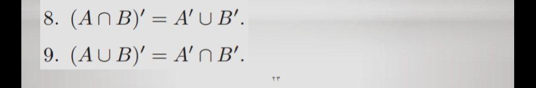 Solved 8. (ANB)' = A'U B'. 9. (AUB)' = A'N B'. = ۲۳ | Chegg.com