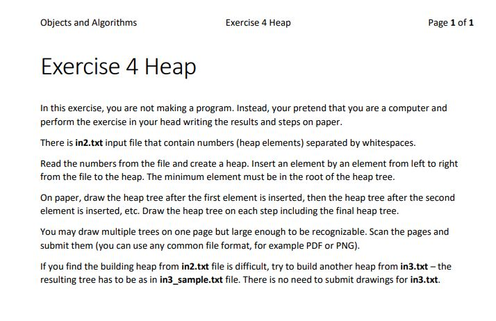 Solved Objects And Algorithms Exercise 4 Heap Page 1 Of 1