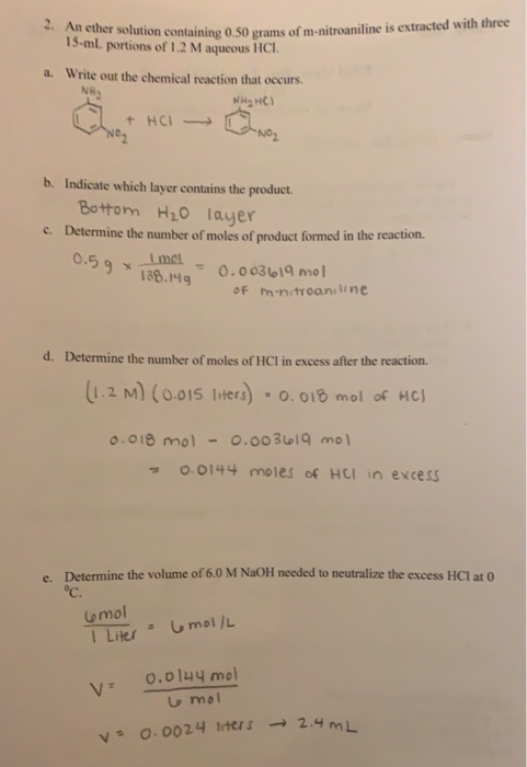 Solved 2. An ether solution containing 0.50 grams of | Chegg.com