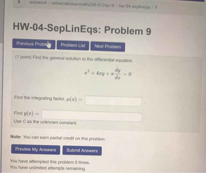Solved webwork/uatuscaloosa-math238-012sp18/ hw-04-seplineqs | Chegg.com
