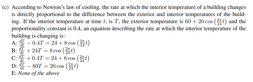 Solved Multiple Choice Differential Equation Question: A key | Chegg.com
