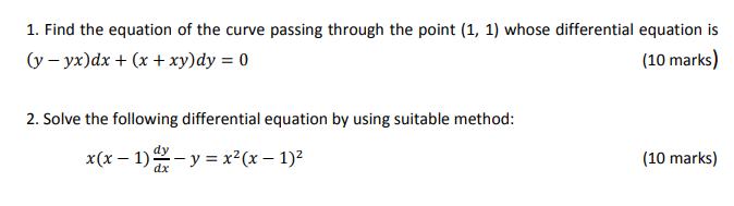 Solved 1. Find the equation of the curve passing through the | Chegg.com