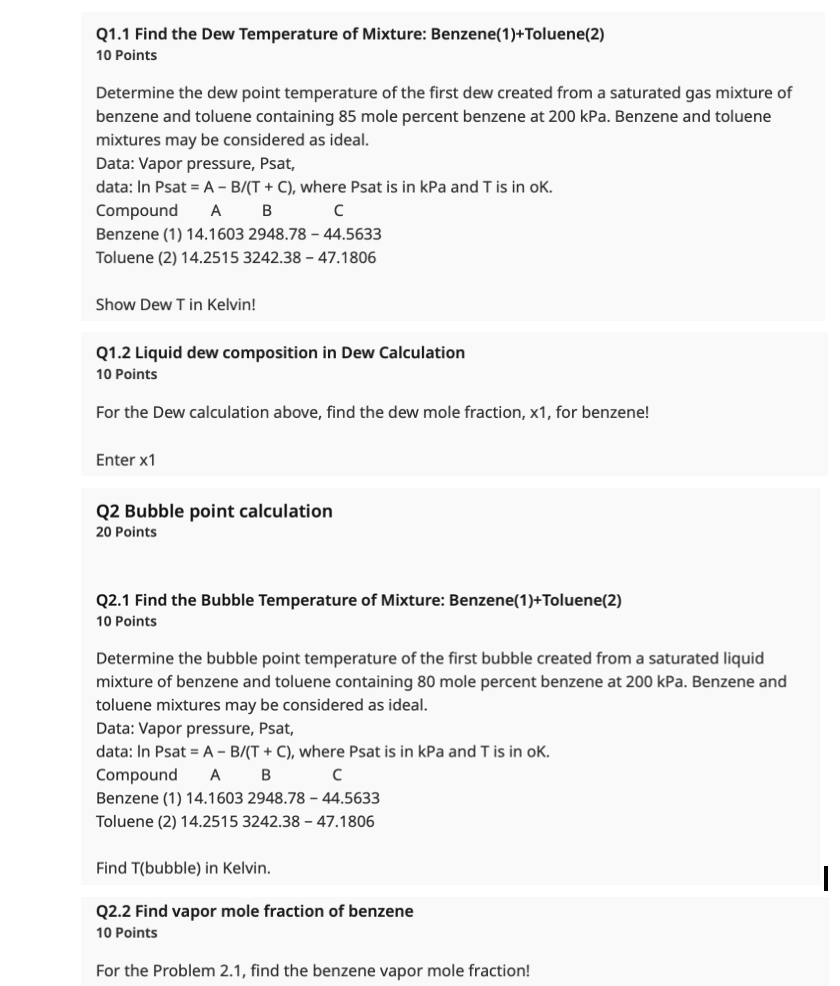 Solved Q1.1 Find the Dew Temperature of Mixture: | Chegg.com