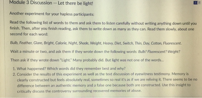 Solved Module 3 Discussion-Let there be light! Another | Chegg.com
