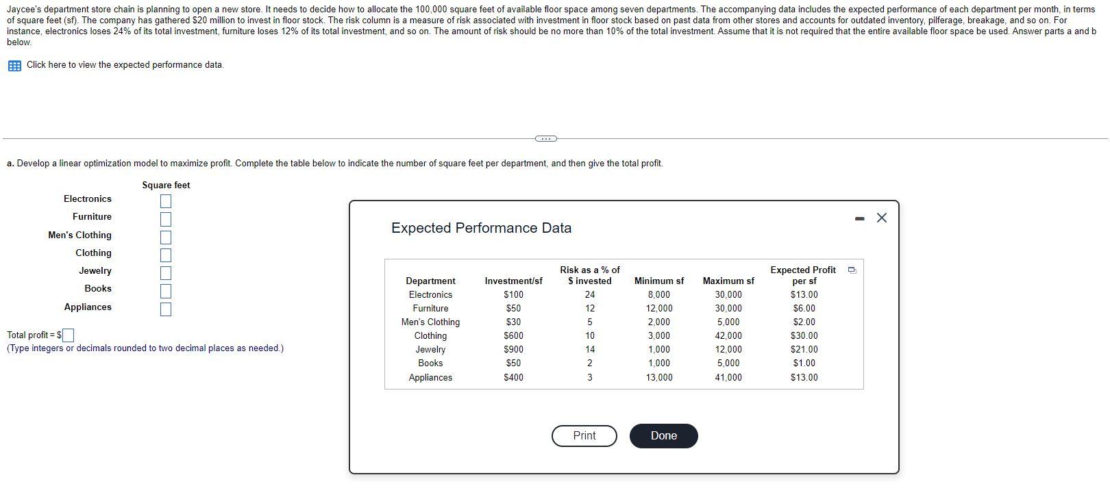 Solved below. Click here to view the expected performance | Chegg.com