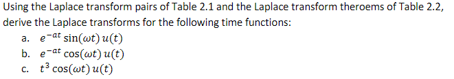 Solved Using the Laplace transform pairs of Table 2.1 and | Chegg.com