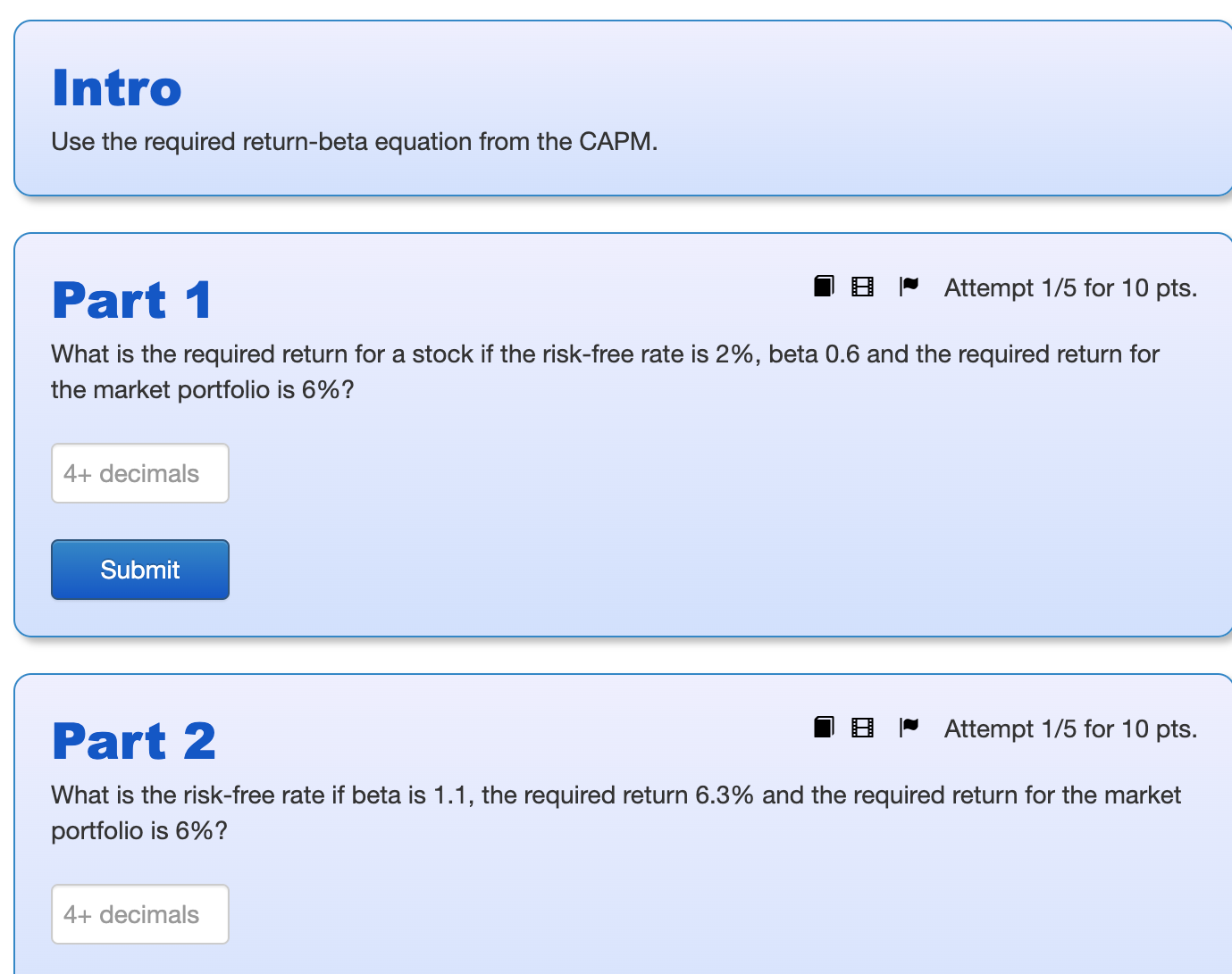 Solved Use the required return-beta equation from the CAPM. | Chegg.com