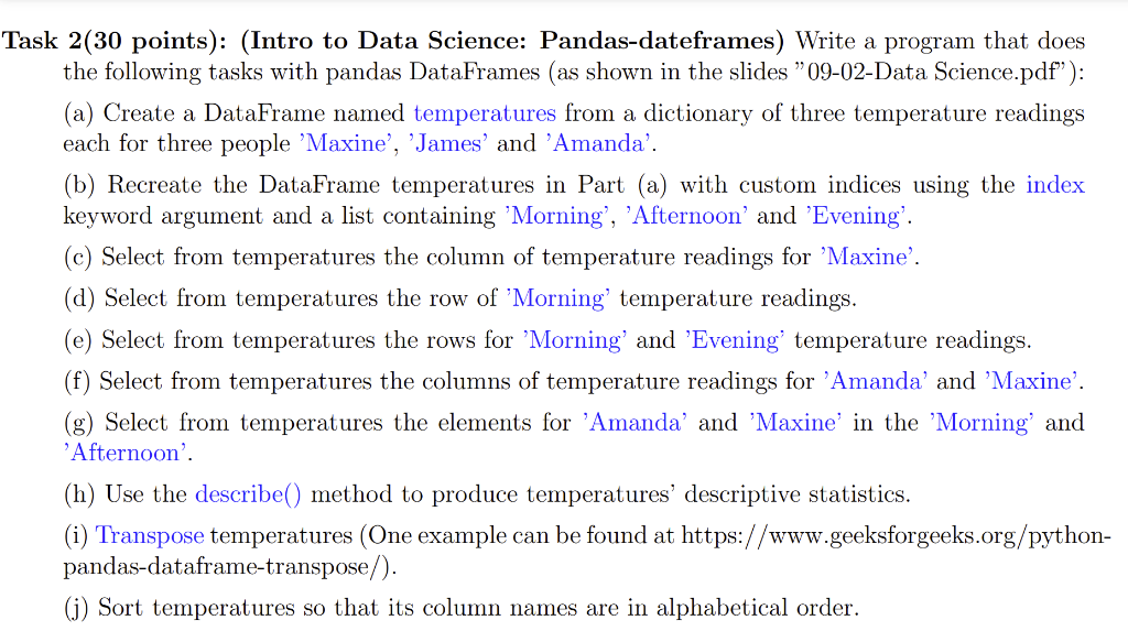Solved Task 2(30 points): (Intro to Data Science: | Chegg.com