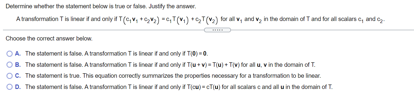 Solved Determine whether the statement below is true or | Chegg.com