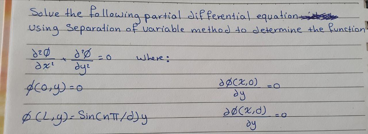 Solved Solve The Following Partial Differential Equation