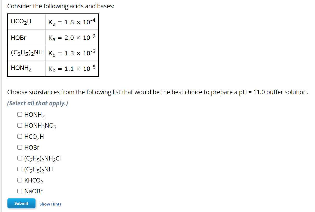 Solved Consider the following acids and bases: Choose | Chegg.com